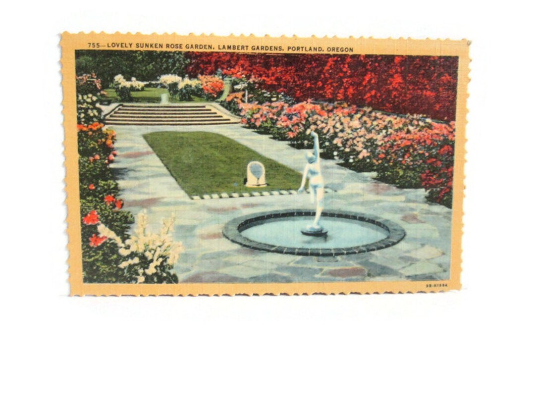 Vintage Linen Postcard Lambert Gardens Portland Oregon Lovely Sunken ...