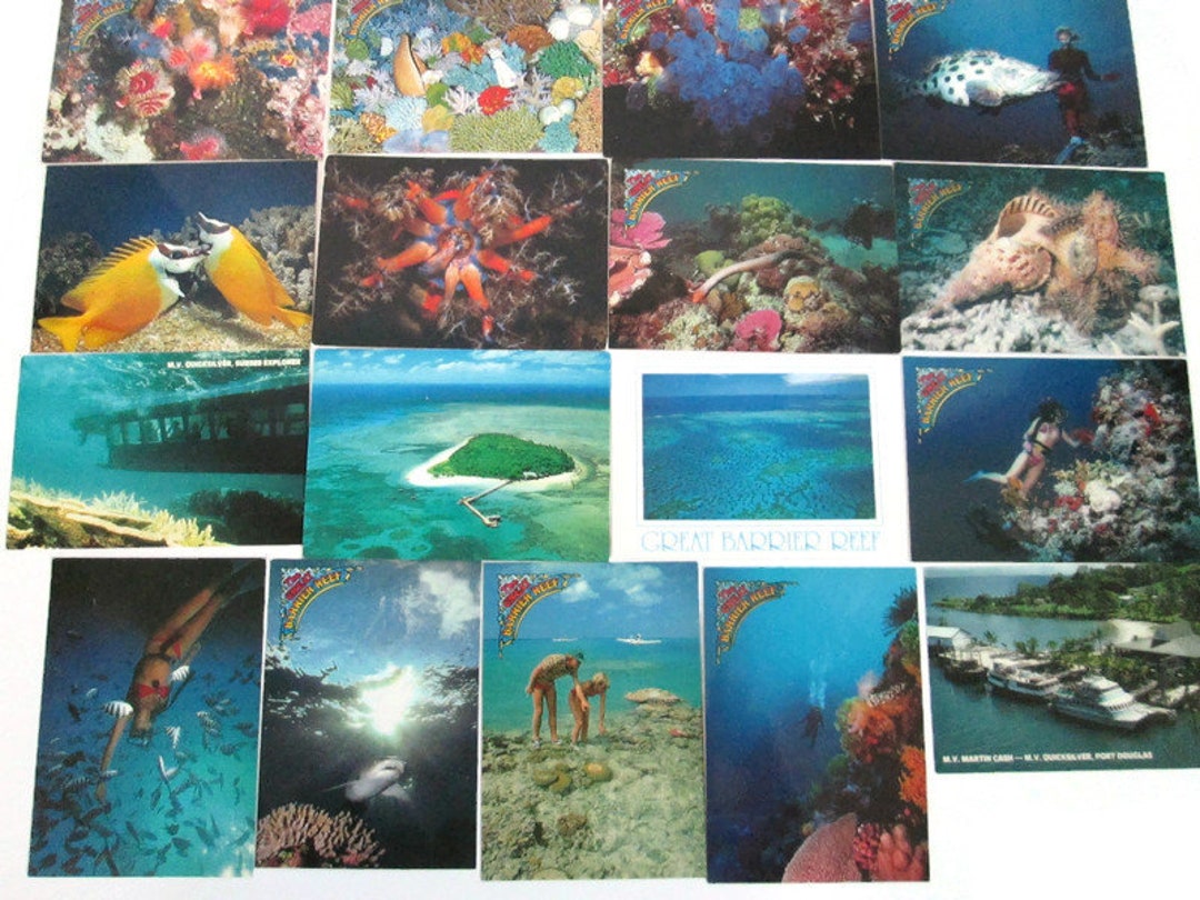 Seventeen 17 Vintage Great Barrier Reef Australia Continental Unposted Postcards LOT, NO ...