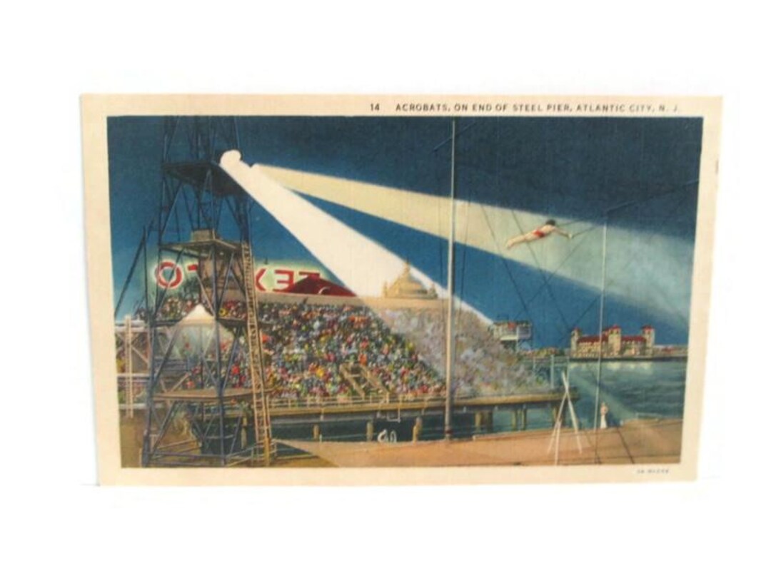 Vintage Atlantic City New Jersey Linen Postcard Acrobats on End of ...