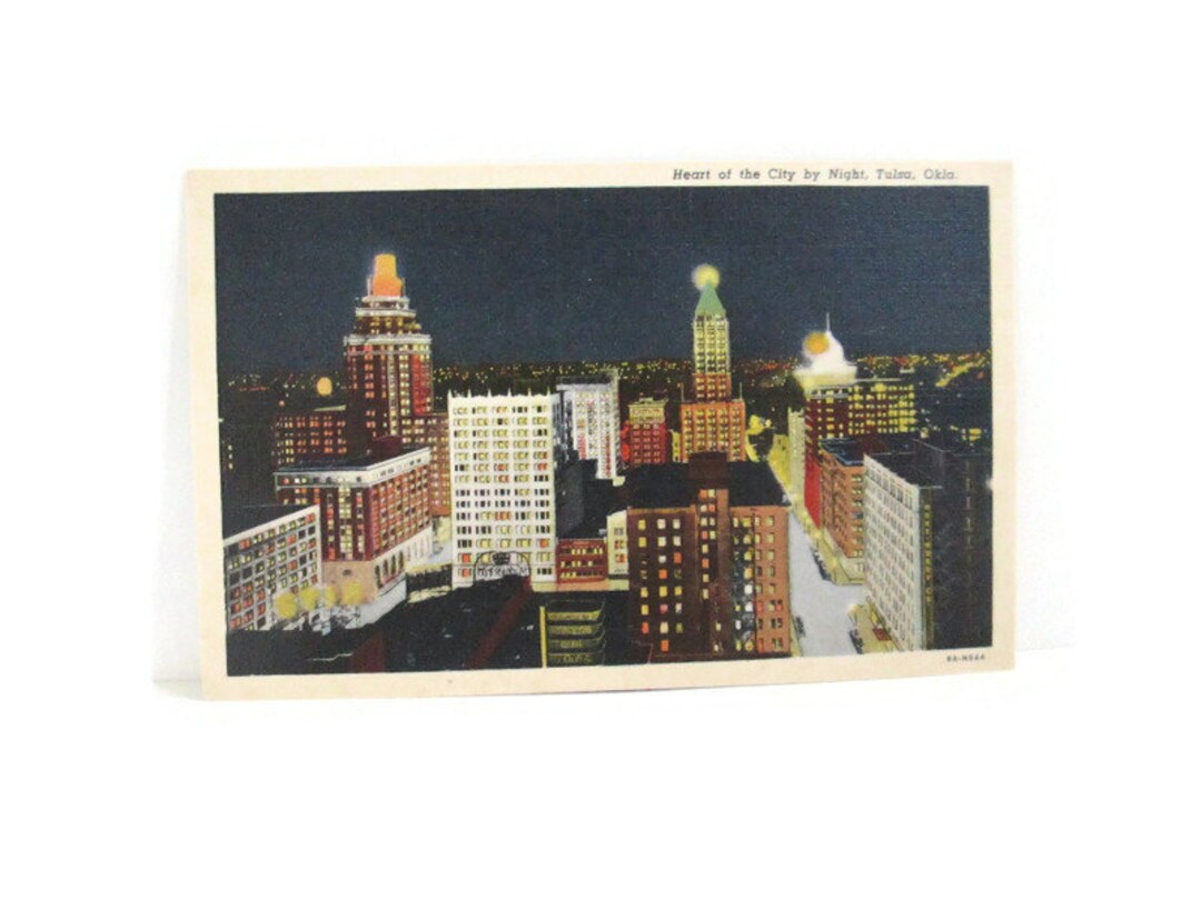 Vintage Tulsa Oklahoma Linen Postcard Heart of the City by Night - Etsy