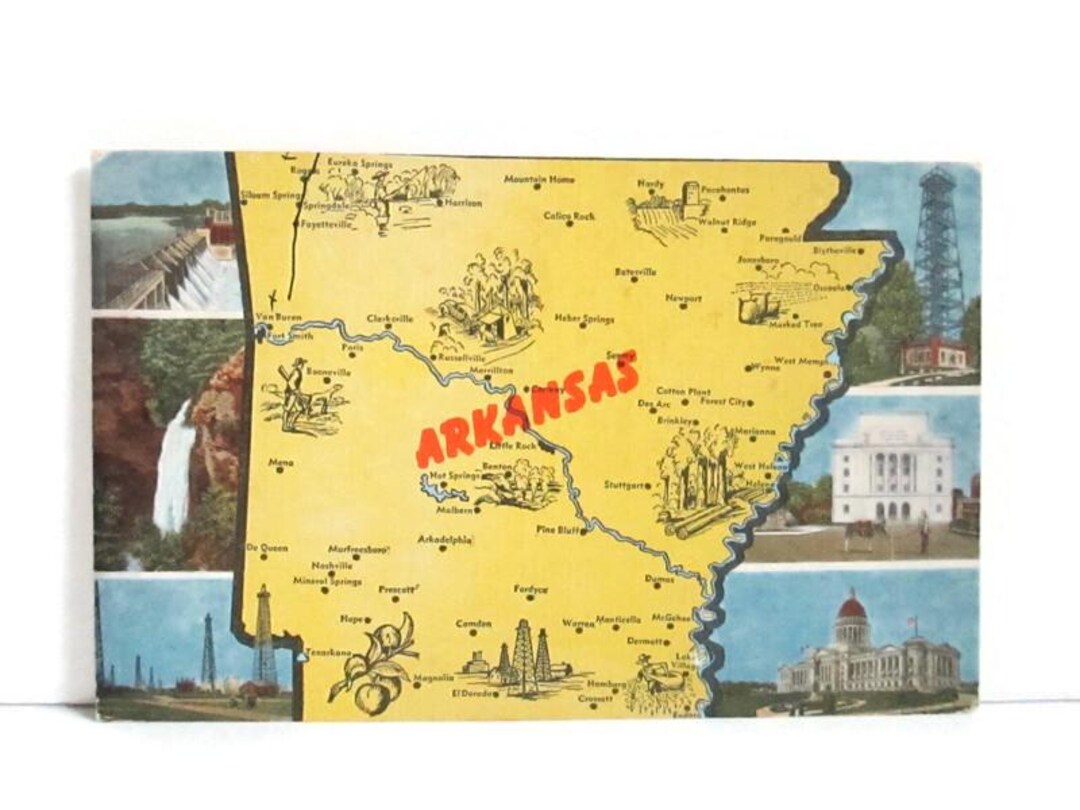 Vintage Postcard Map of Arkansas - Etsy