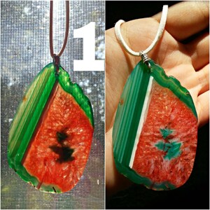 Gorgeous Watermelon Agate Geode Crystal Pendant Necklace. 7 Different ...