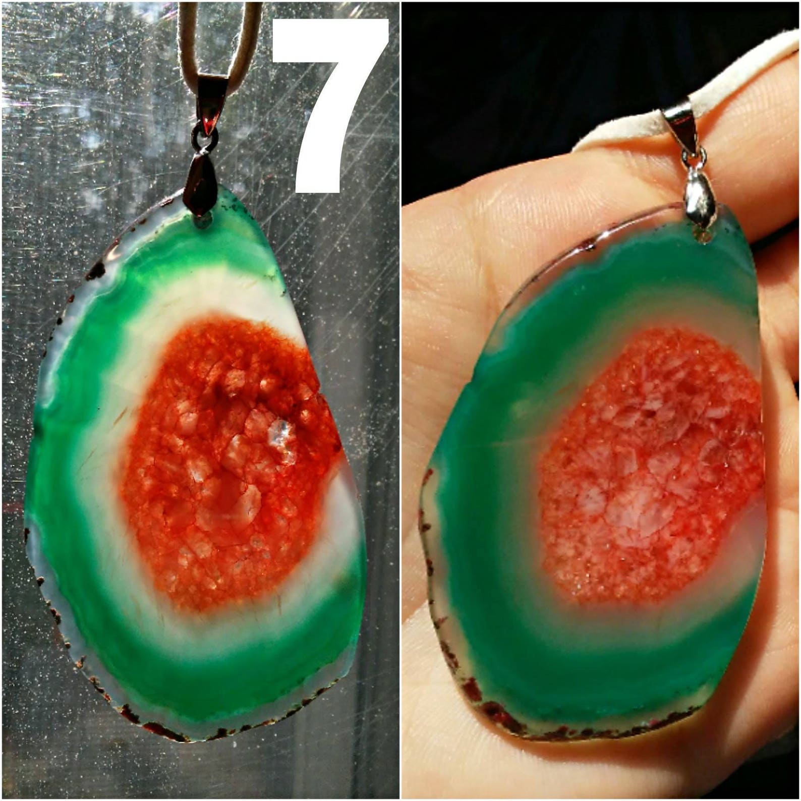 Gorgeous Watermelon Agate Geode Crystal Pendant Necklace. 7 Different ...