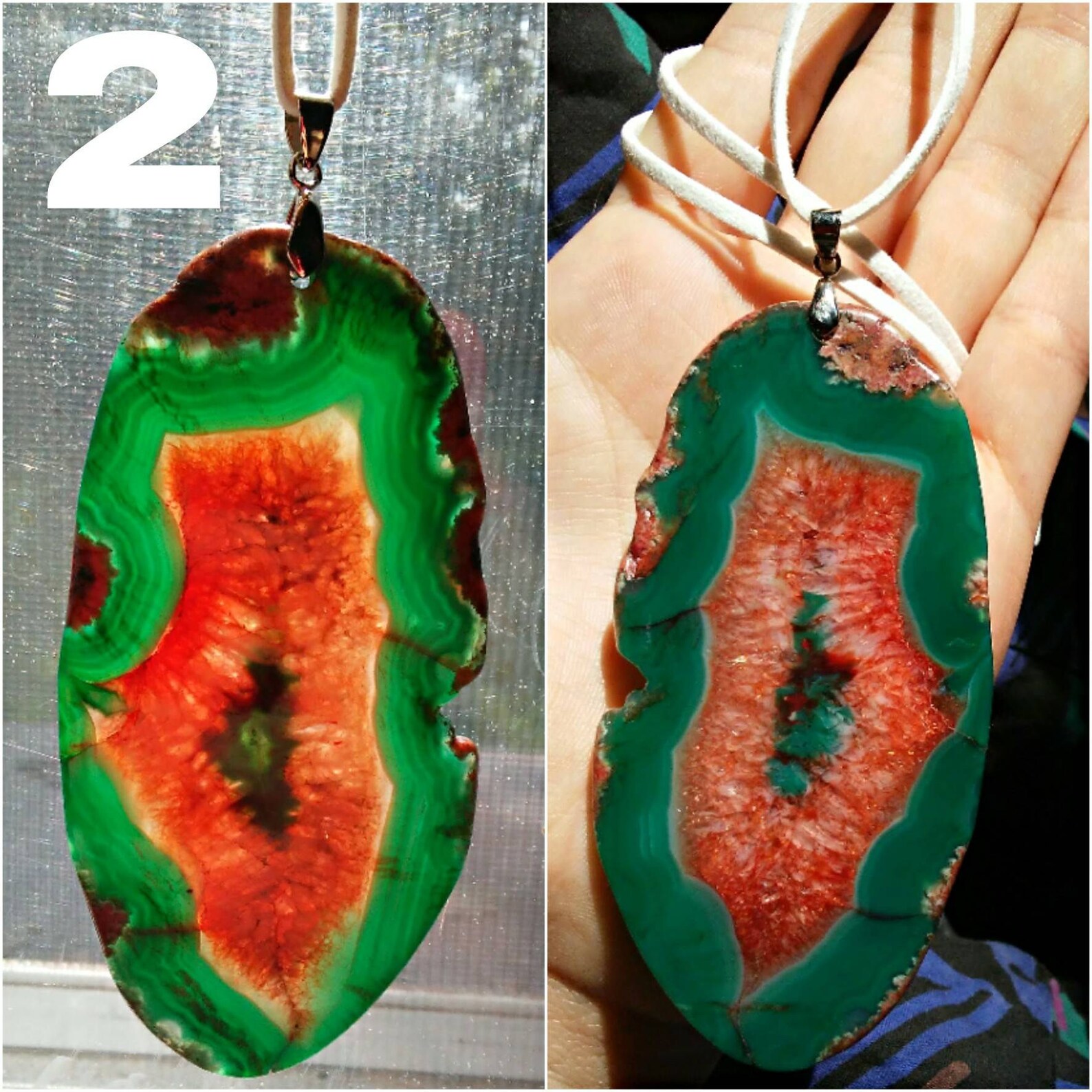 Gorgeous Watermelon Agate Geode Crystal Pendant Necklace. 7 Different ...