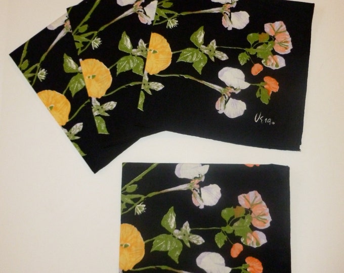 Vintage Vera Neumann Napkin Set of 4, Black Fabric With Poppy and Wild ...
