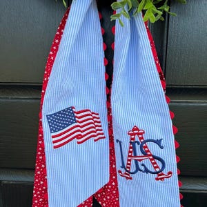 Patriotic Wreath Sash With Rick Rack, Memorial Day Wreath Sash, 4th of ...