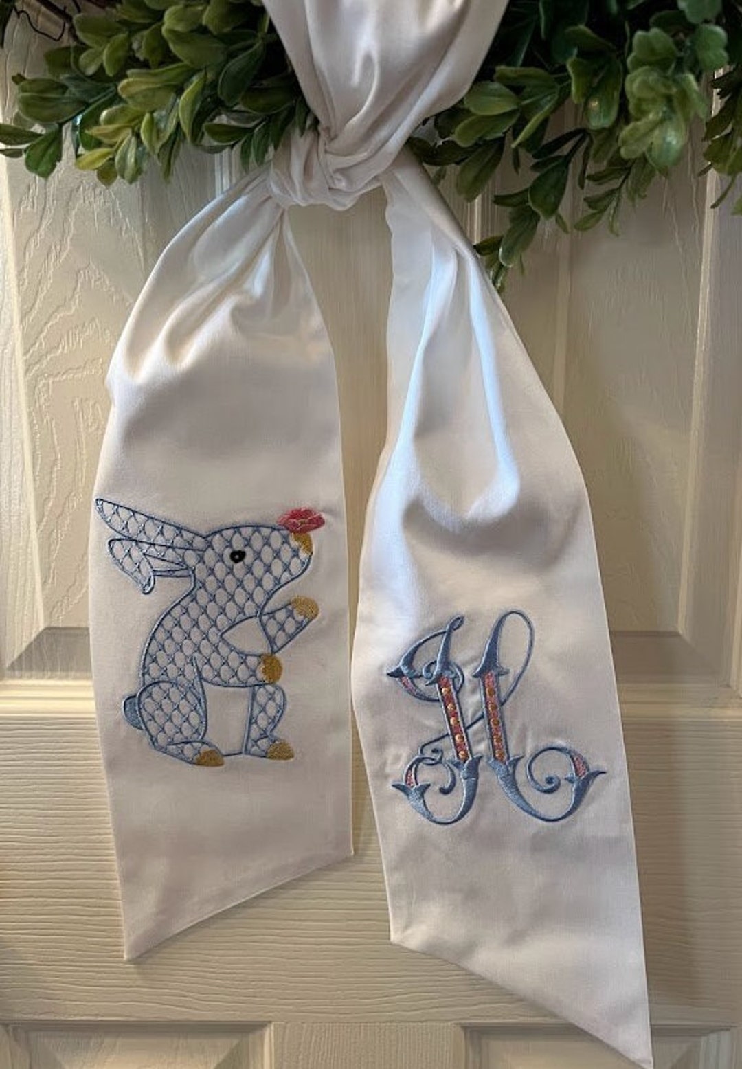 Spring Bunny Wreath Sash, Easter Wreath Sash, Personalized Bunny Wreath ...