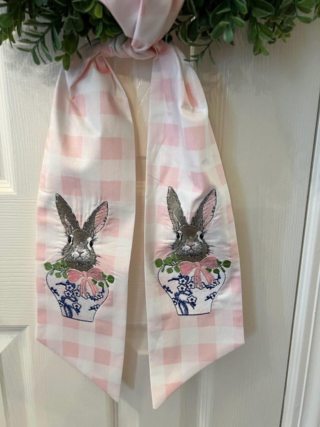 Spring Wreath Sash, Easter Wreath Sash, Bunny Wreath Sash, Chinoiserie ...