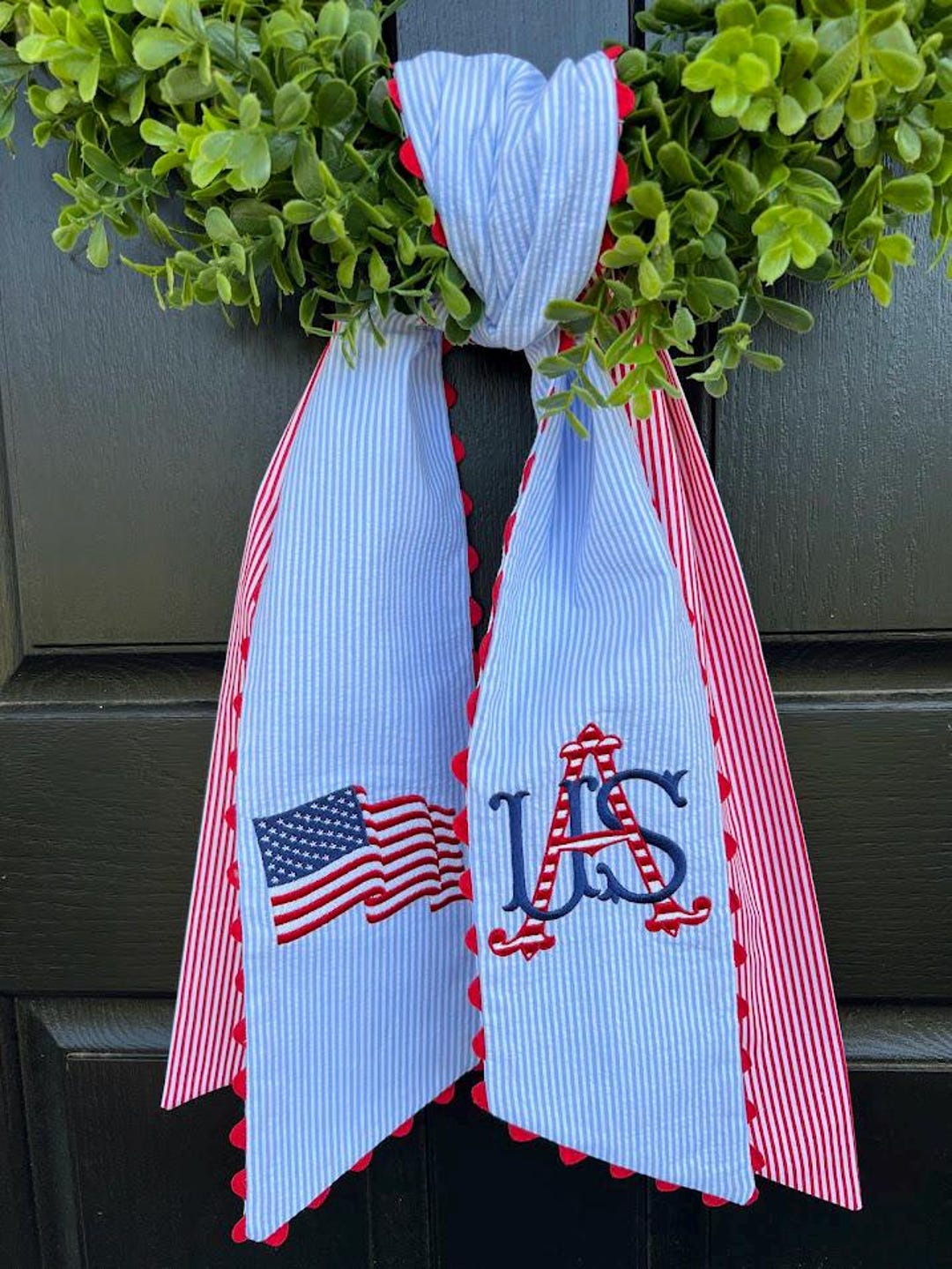 Patriotic Wreath Sash With Rick Rack, Memorial Day Wreath Sash, 4th of ...