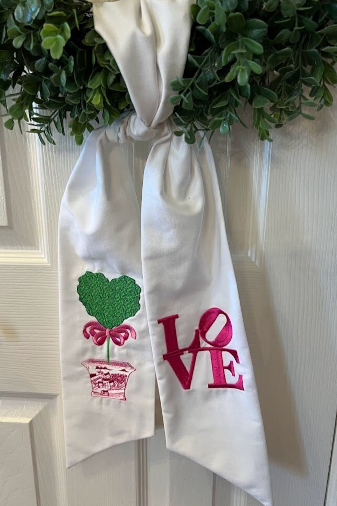 Valentine Topiary Wreath Sash, Heart Topiary Sash, LOVE Wreath Sash ...