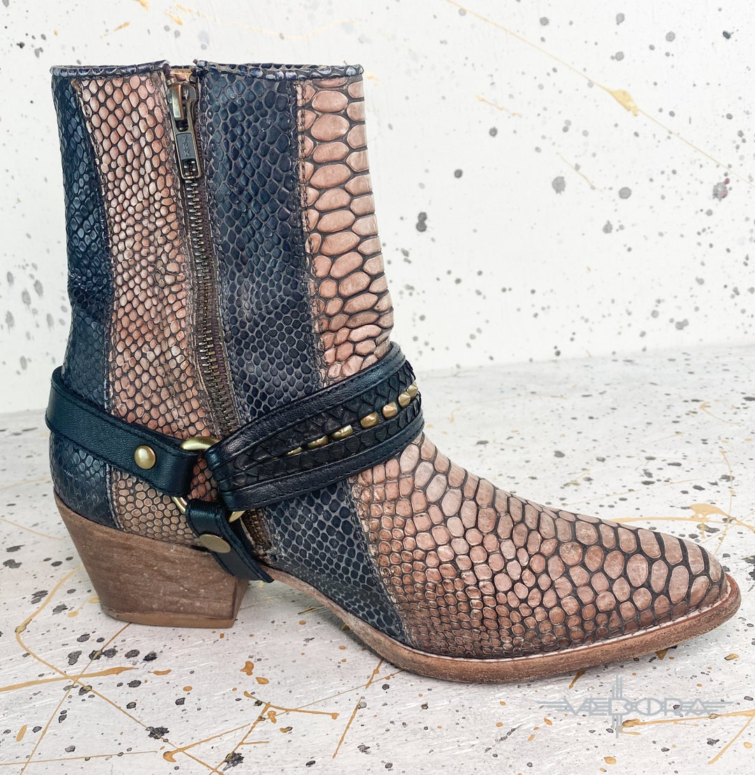 Black Gold Leather Bootstrap, Studded, Snake Skin Studded Boot Harness ...