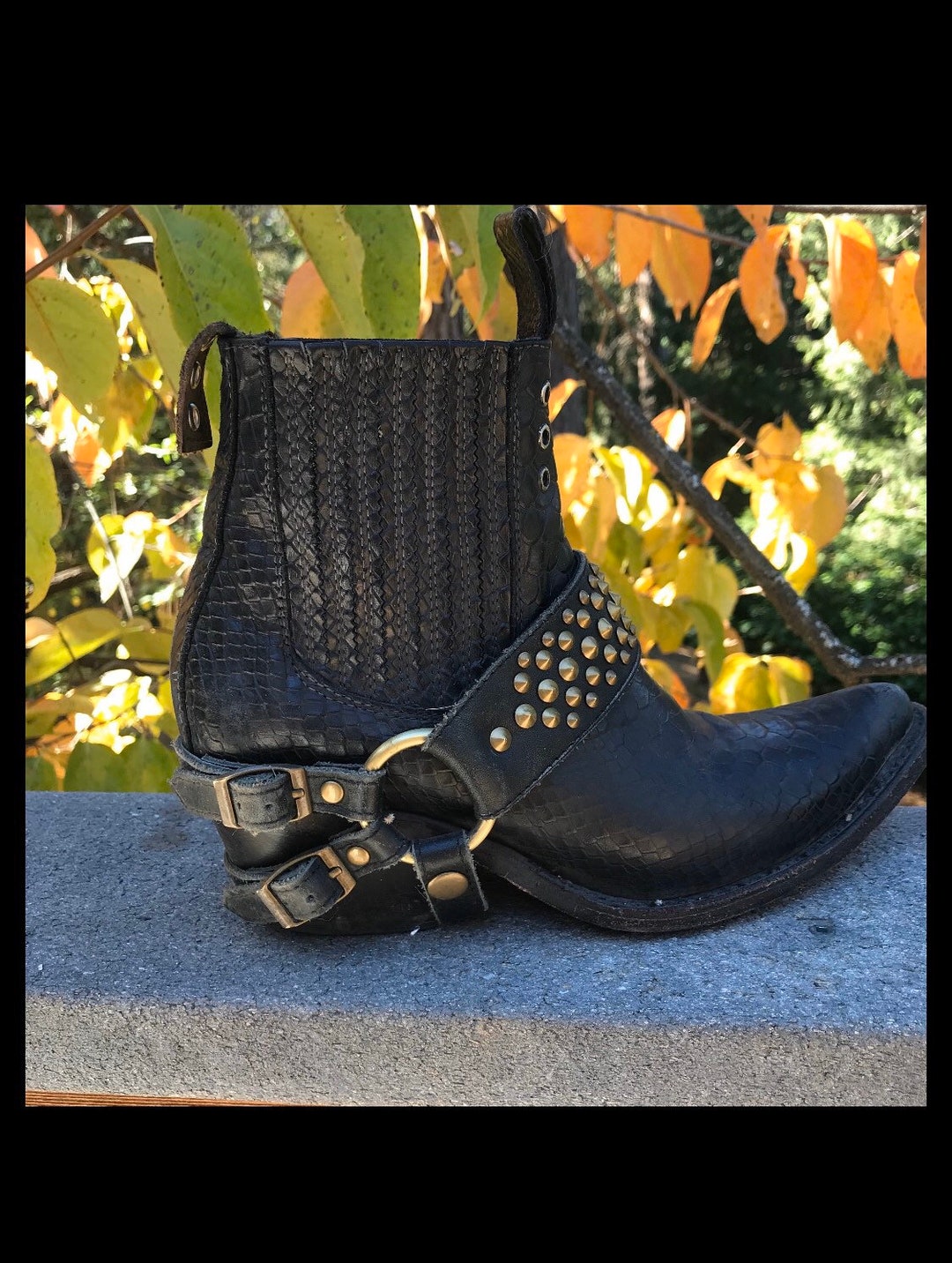 Black Gold or Silver Leather Bootstrap, Studded Boot Harness ...