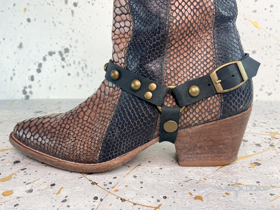 Black Gold or Silver Leather Bootstrap, Studded Boot Harness ...