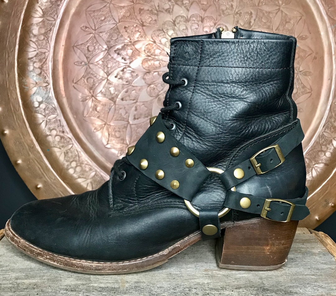 Black Studded Leather Boot Strap Boot Harness Motorcycle - Etsy