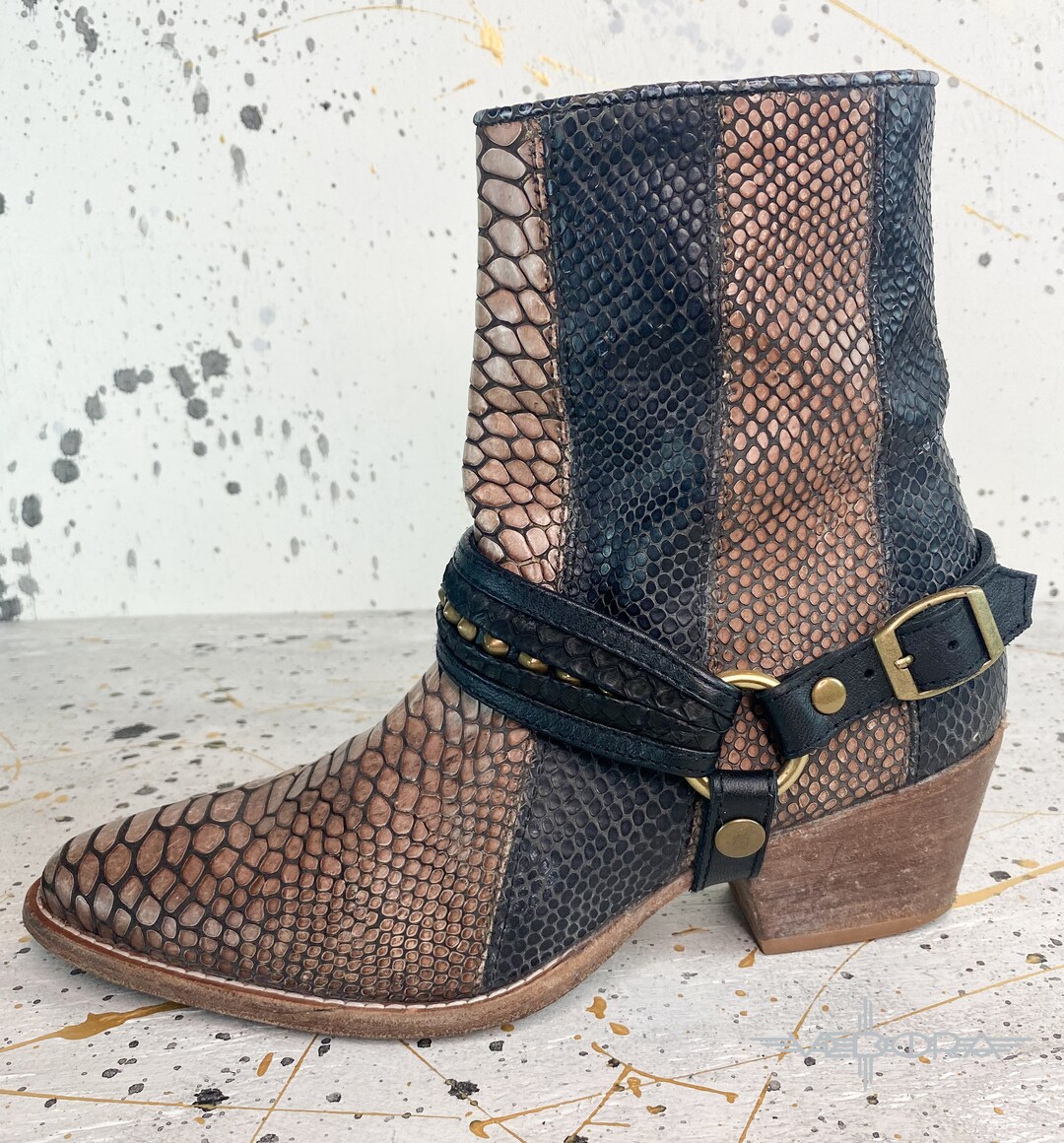 Black Gold Leather Bootstrap, Studded, Snake Skin Studded Boot Harness ...