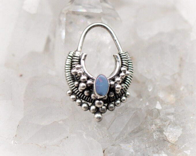 Stack Septum Ring Opal Stone Nose Jewelry Silver Septum Ring Tribal ...