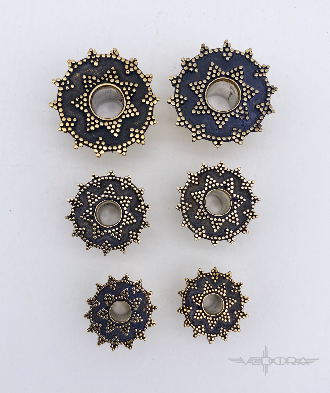 A Pair of 17 Mm Gold Star Plug Earrings, Large Ornate Spike Plug Gauge ...