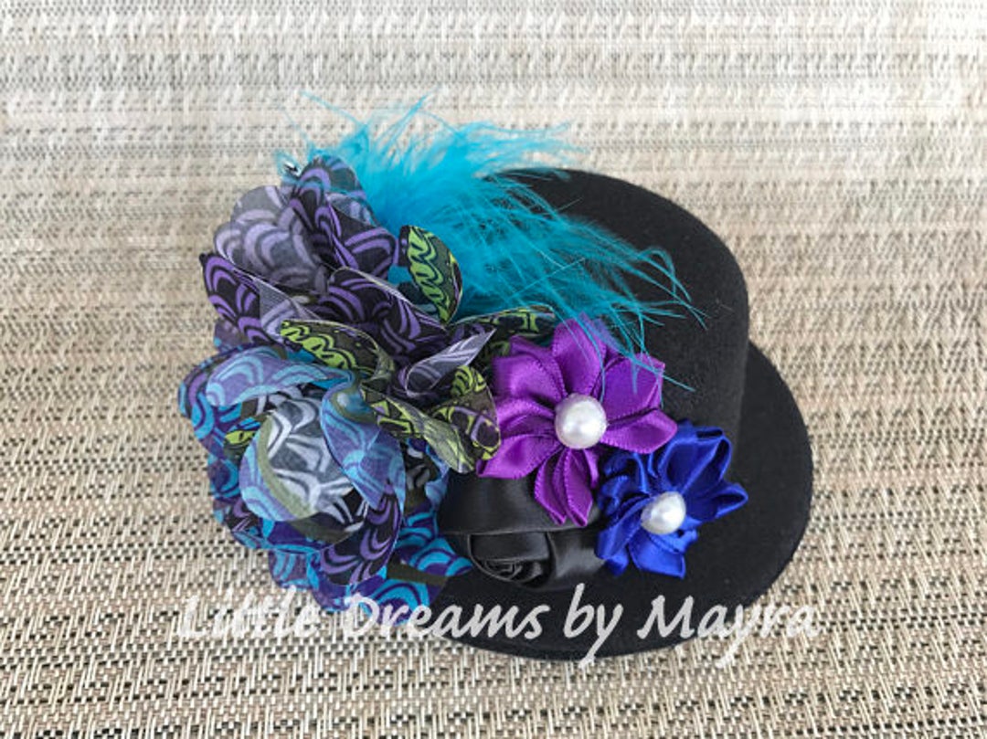 Burlesque Mini Top Hat, Black and Turquoise Mini Hat Fits Any Size ...