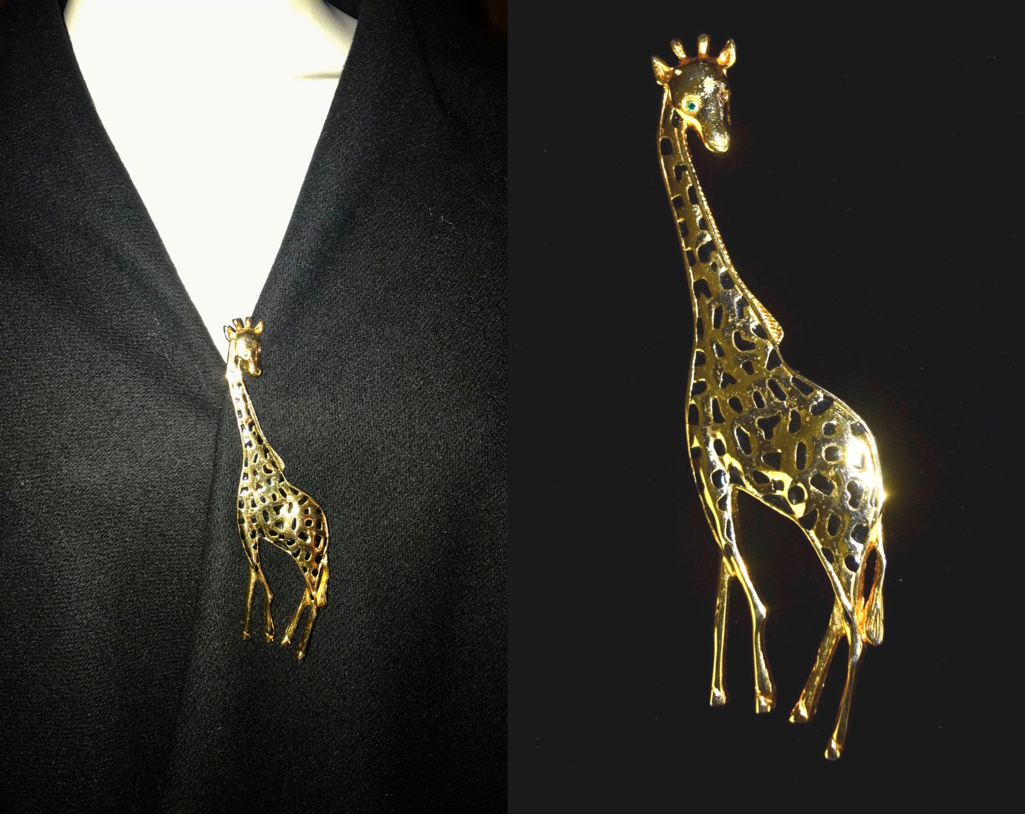 Vintage Giraffe Pin in Gold-tone Metal With Black Enamel Spots is Tall ...