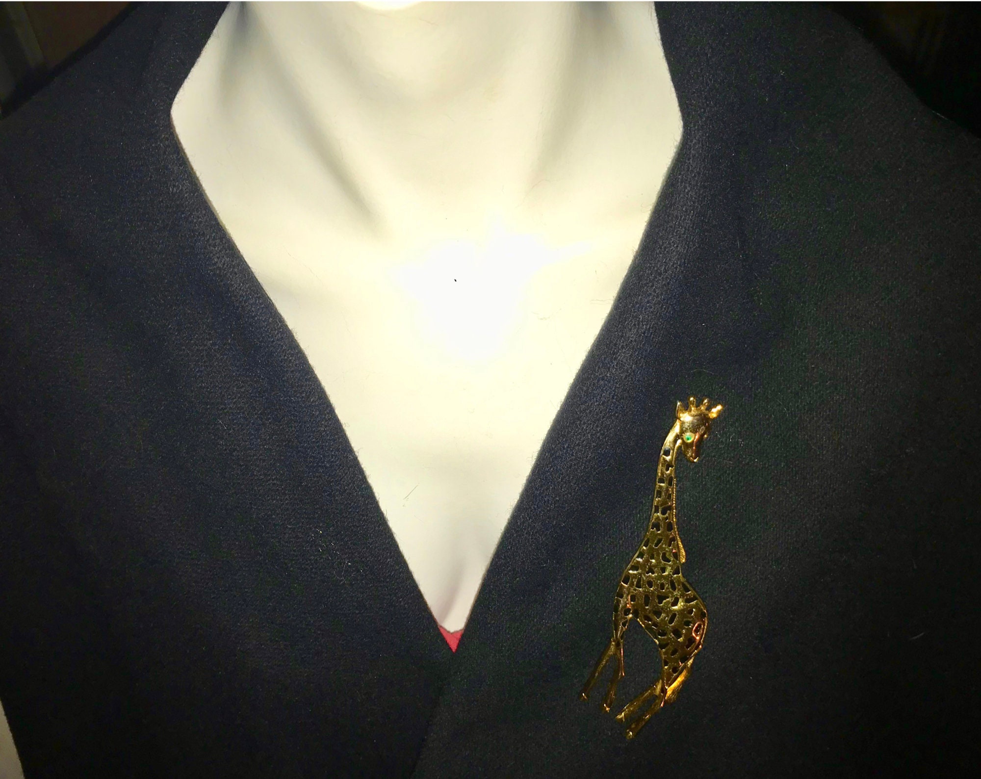 Vintage Giraffe Pin in Gold-tone Metal With Black Enamel Spots is Tall ...