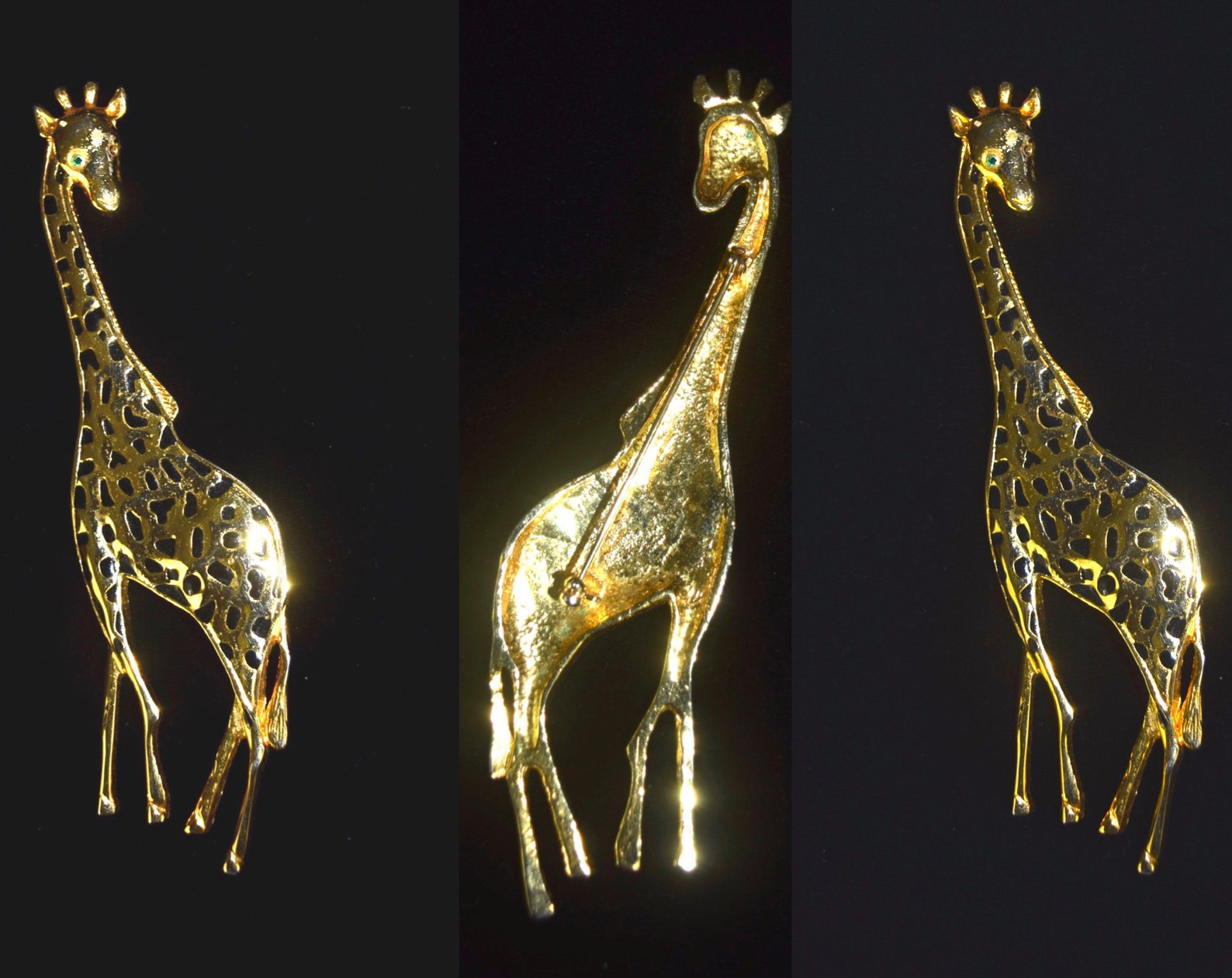 Vintage Giraffe Pin - in Gold-tone Metal With Black Enamel Spots - is ...