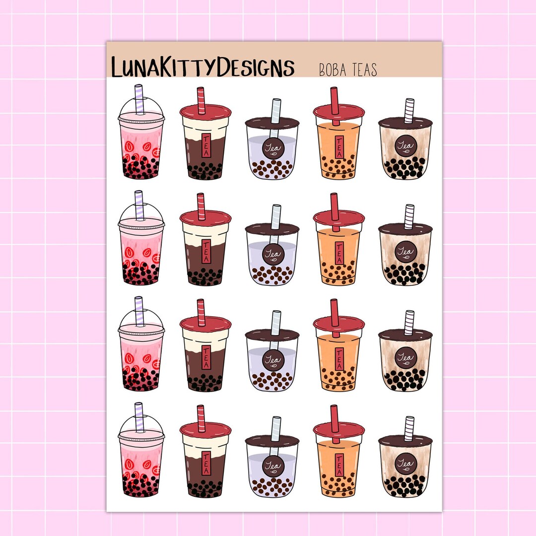 Boba Tea Sticker Sheet Kawaii Boba Teas, Boba Planner Sticker, Boba Tea ...