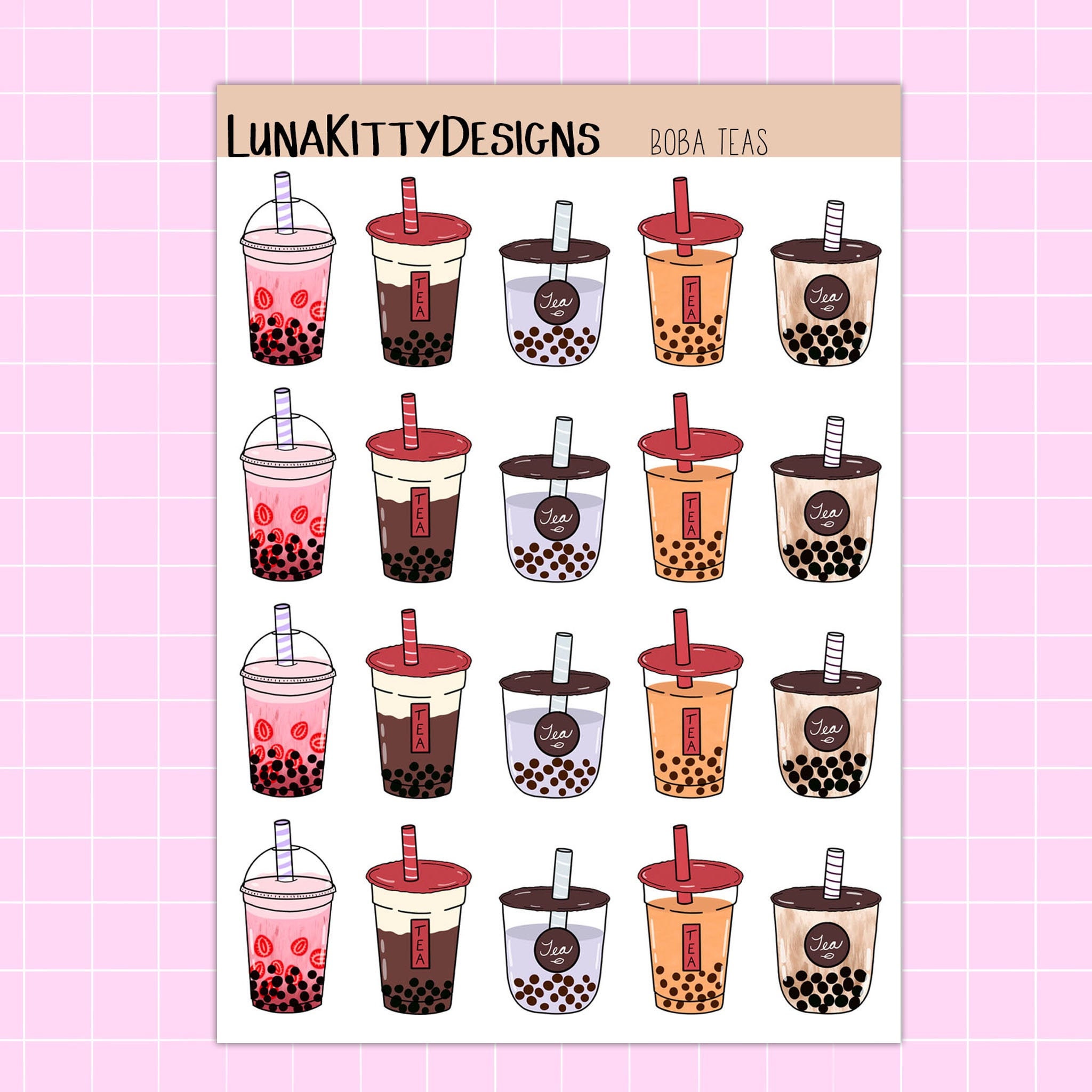 Boba Tea Sticker Sheet Kawaii Boba Teas Boba Planner sticker - Etsy