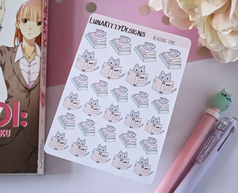Reading Time Cat Book Planner Sticker Sheet Book Sticker - Etsy