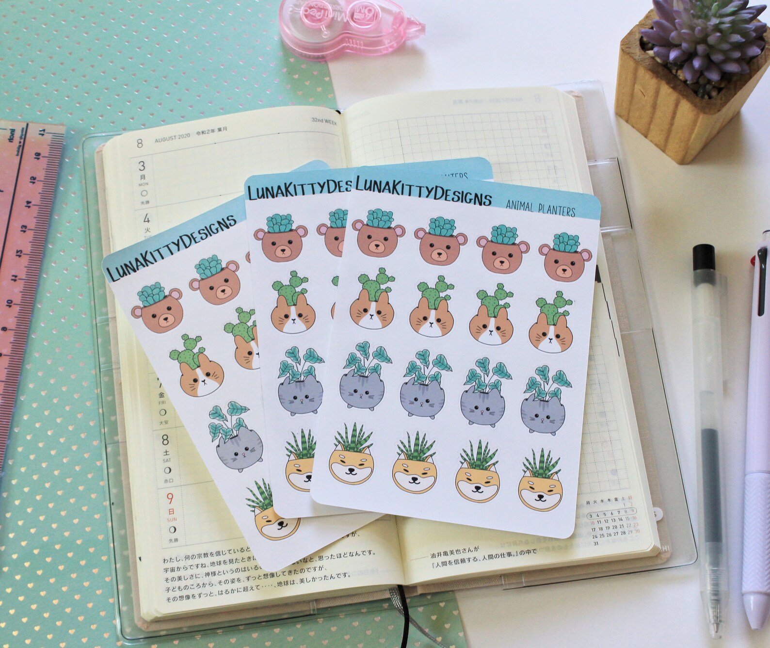 Animal Planters Hand Drawn Planner Sticker Sheet Kawaii | Etsy