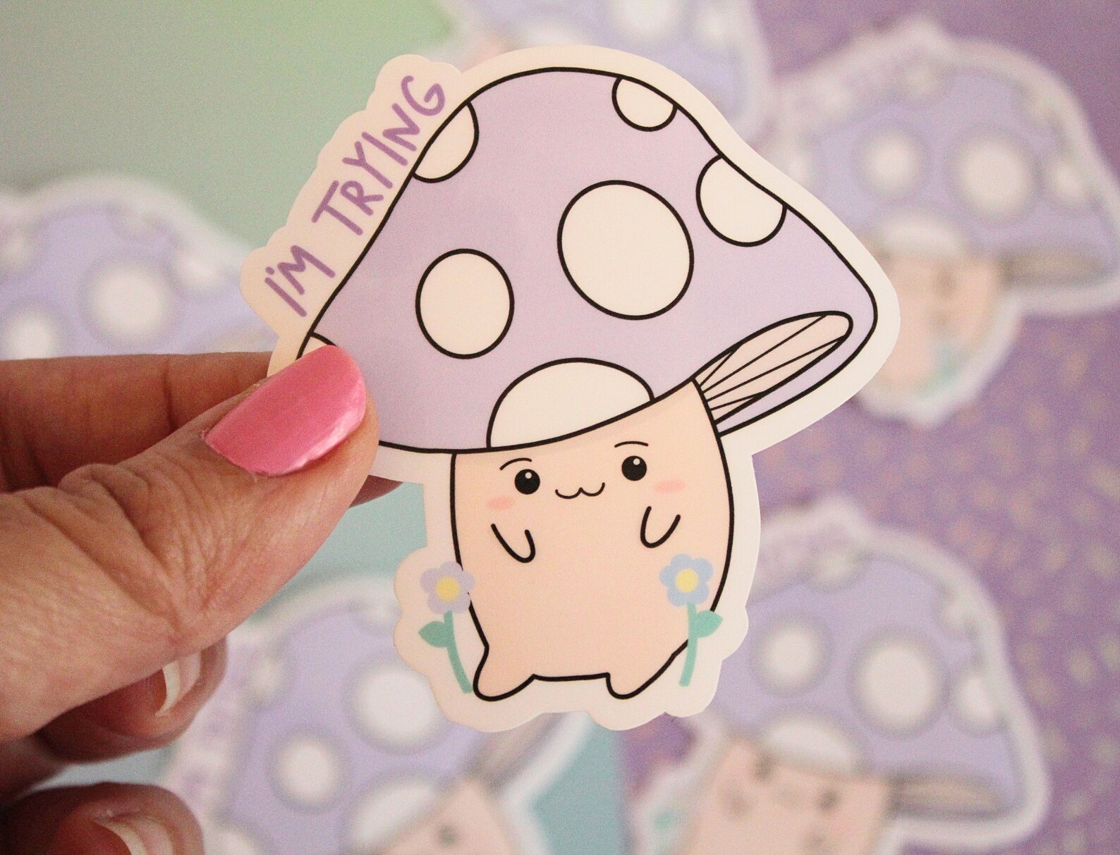 Mushy is Trying. Cute Little Mushroom Vinyl Sticker. | Etsy