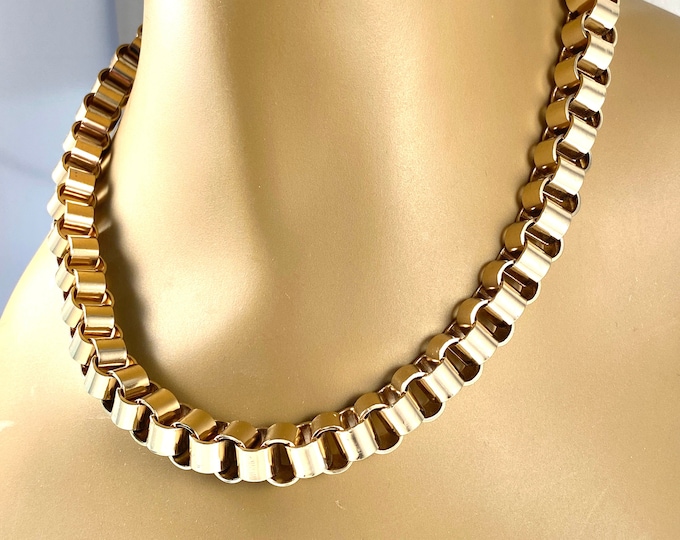 Vintage Big Gold Box Chain, Large Heavy Chain Collar Necklace, Unique ...