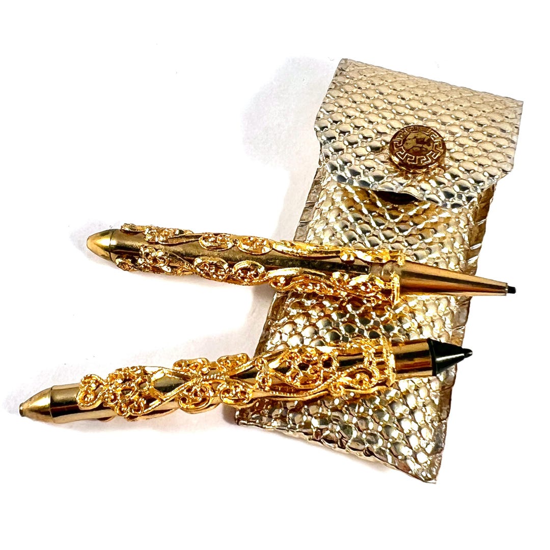 Miniature Pen and Pencil Set, Vintage Gold Tone Filigree Metal in ...