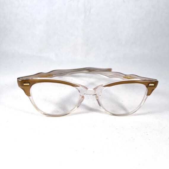 Vintage Cats Eye Glasses French 1950s Gold And Clear Gem