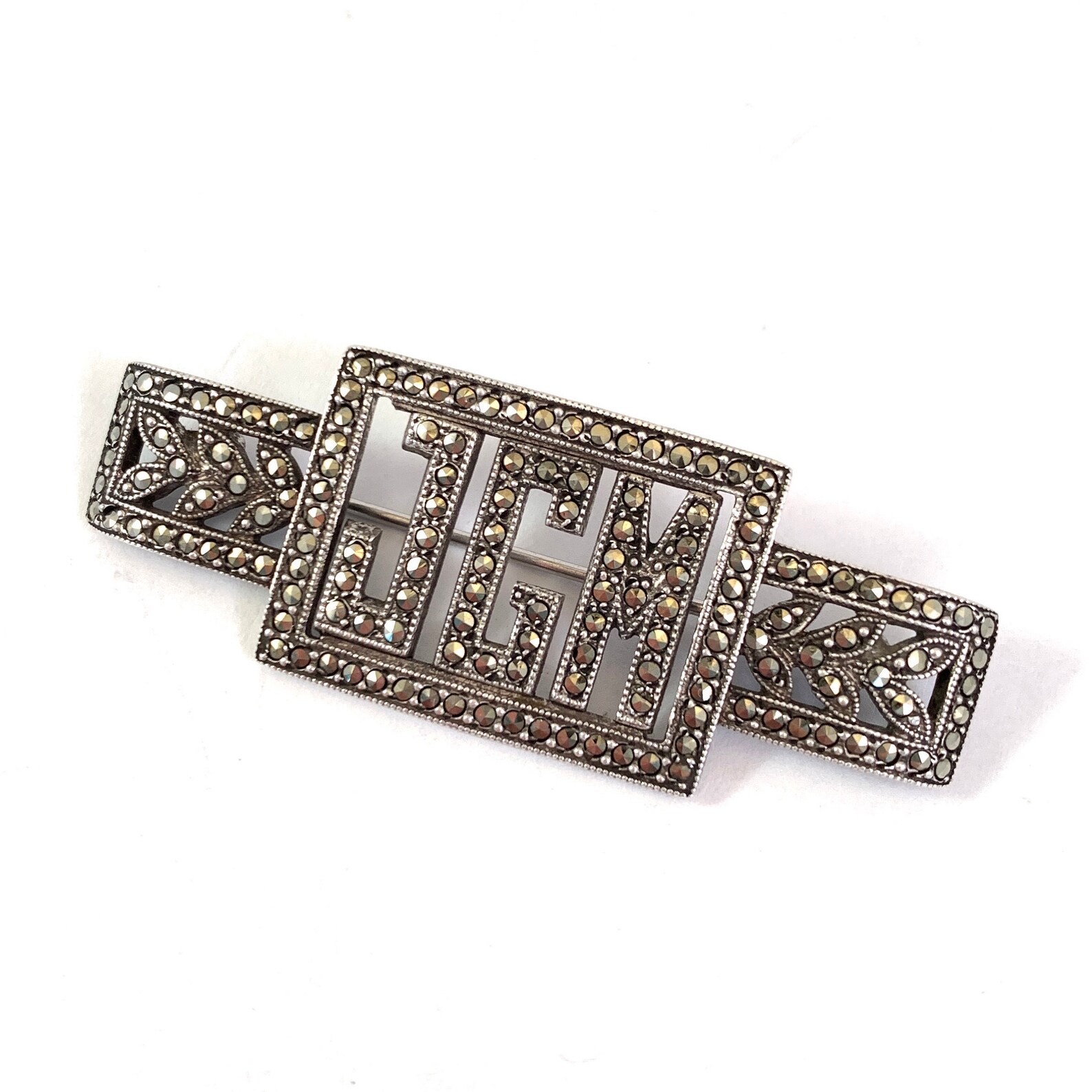 Art Deco Marcasite Monogram Brooch, Vintage Sterling Silver JGM Initial ...