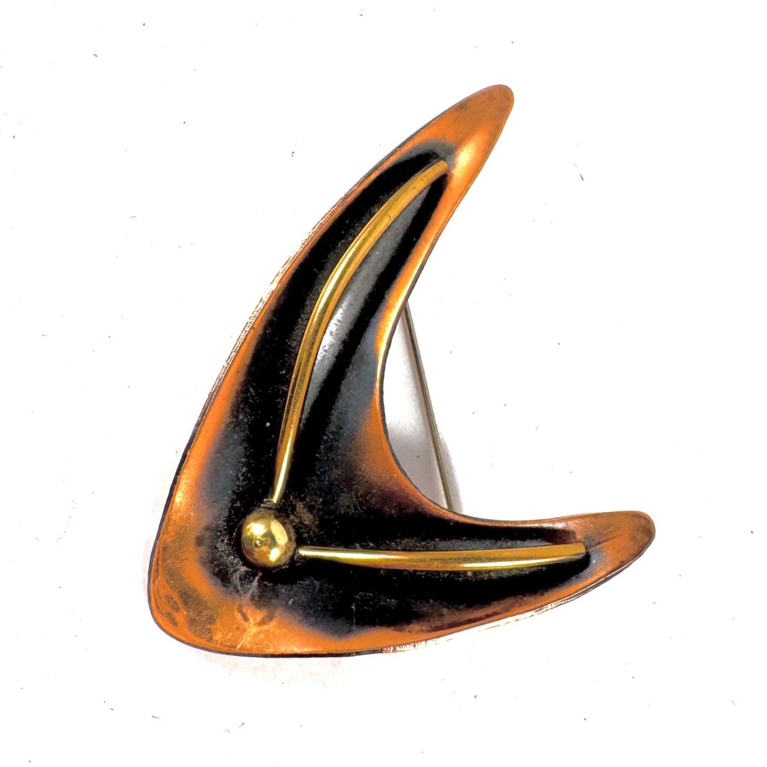 Large Copper Boomerang Brooch, Vintage Mid Century Modernist Abstract ...