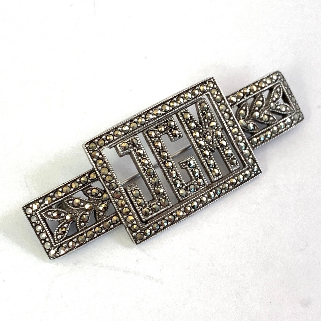 Art Deco Marcasite Monogram Brooch, Vintage Sterling Silver JGM Initial ...