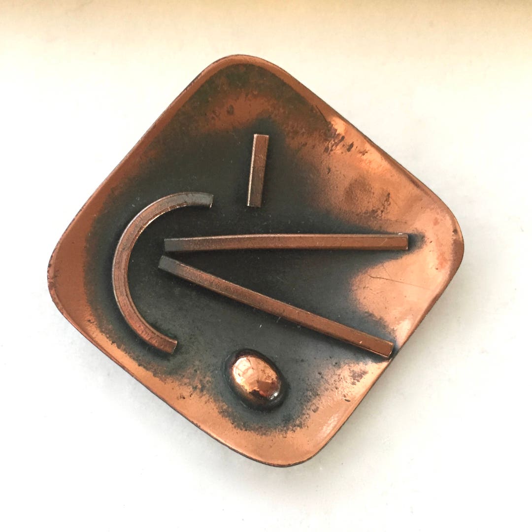 Large Signed Mid Century Copper Brooch, Vintage CONTINENTAL Abstract ...