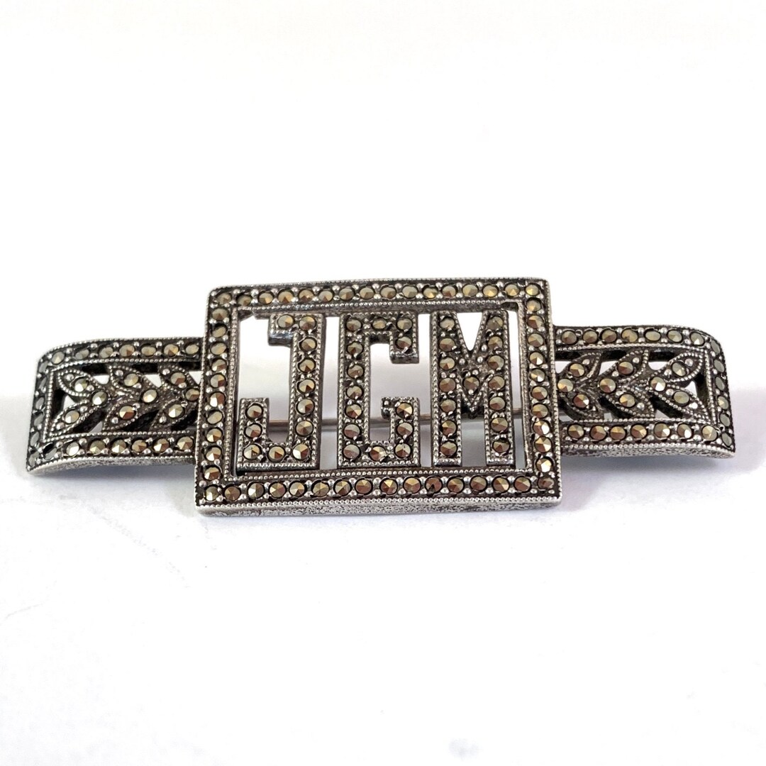Art Deco Vintage Sterling Marcasite Brooch, Silver Monogram JGM Initial ...