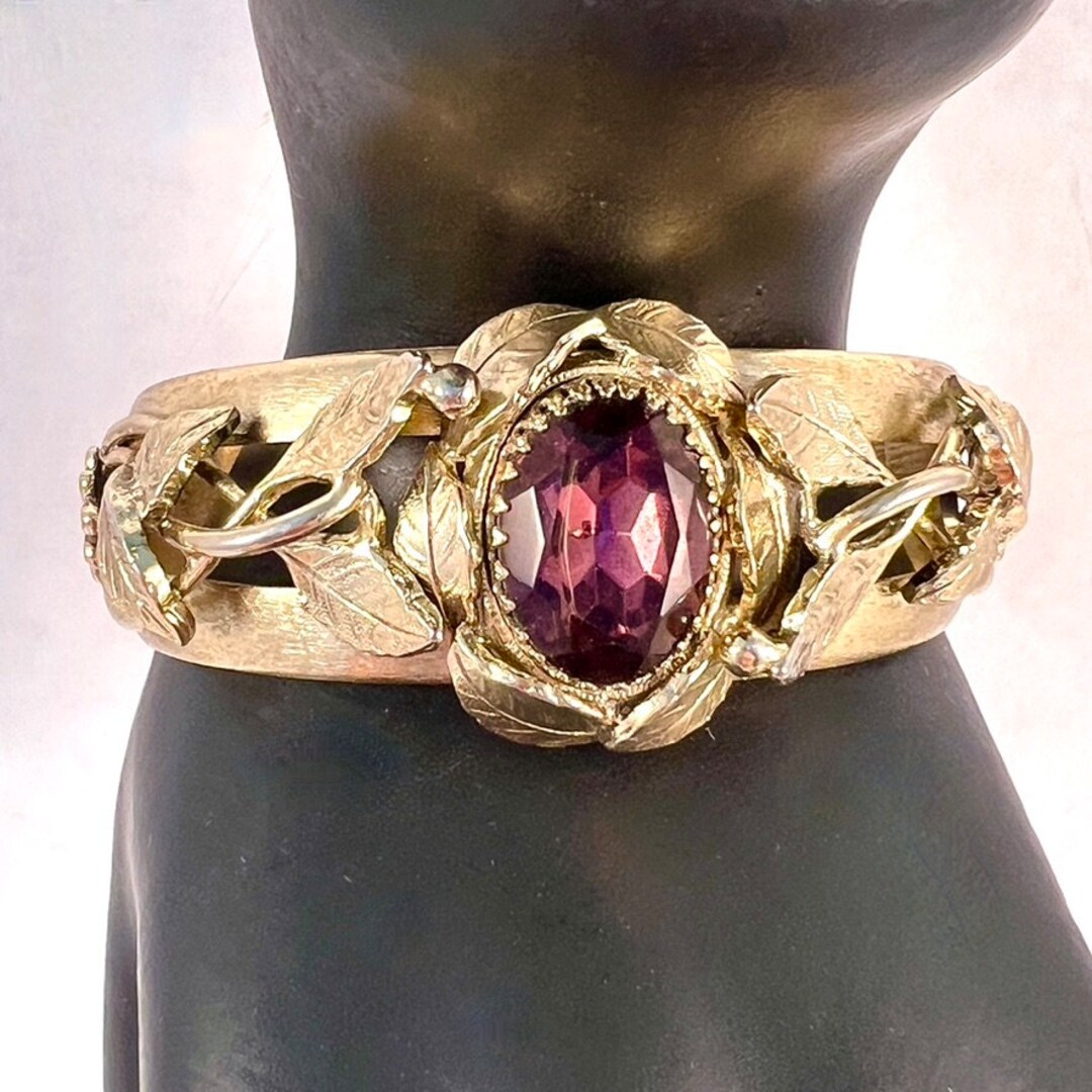 Large Gold Clamper Whiting and Davis Bracelet, Vintage Purple Stone ...