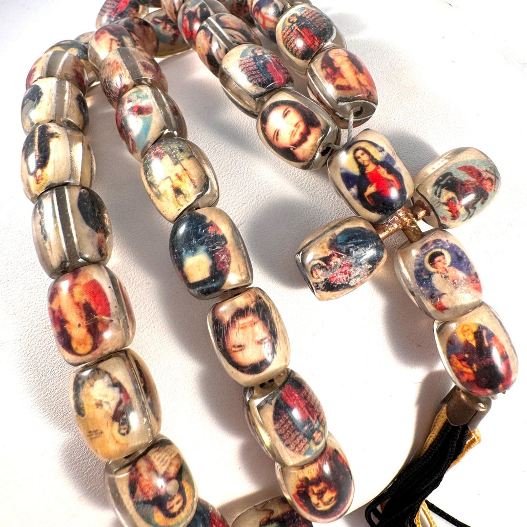 Rare Vintage Rosary With Jesus Angels Religious Figures, Unique Large ...