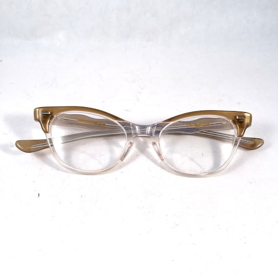 Vintage Cats Eye Glasses French 1950s Gold And Clear Gem