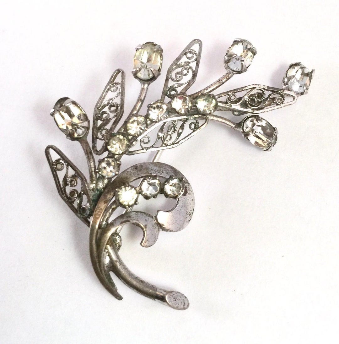 Vintage Signed Sterling Floral Rhinestone Brooch, Designer CARL ART Pin ...