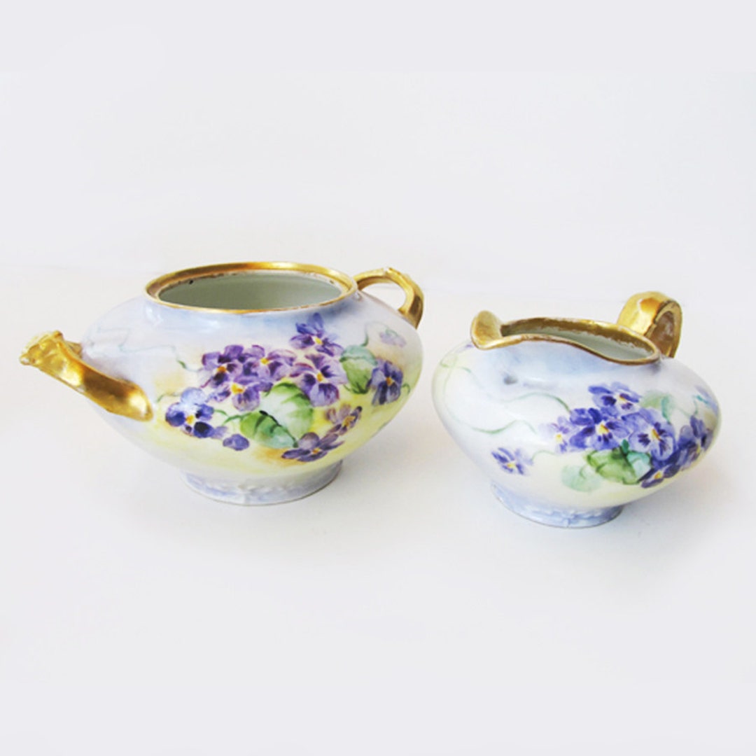Limoges GDA France Hand Painted Pansey Set Sugar and Creamer - Etsy
