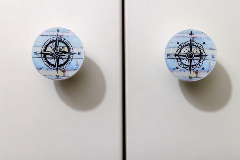 Set of 8 Blue and Yellow Weathered Wood Compass Nautical - Etsy
