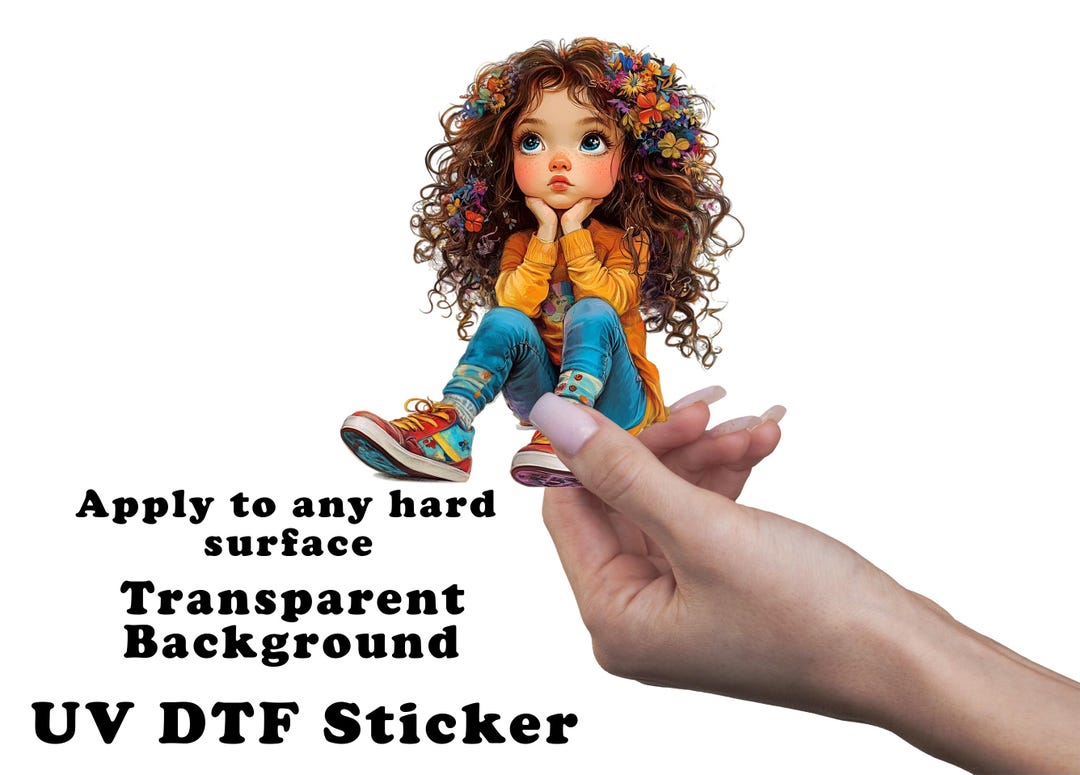 Funny Girl Sitting UV DTF Transparent Decal / Sticker You Choose Size ...