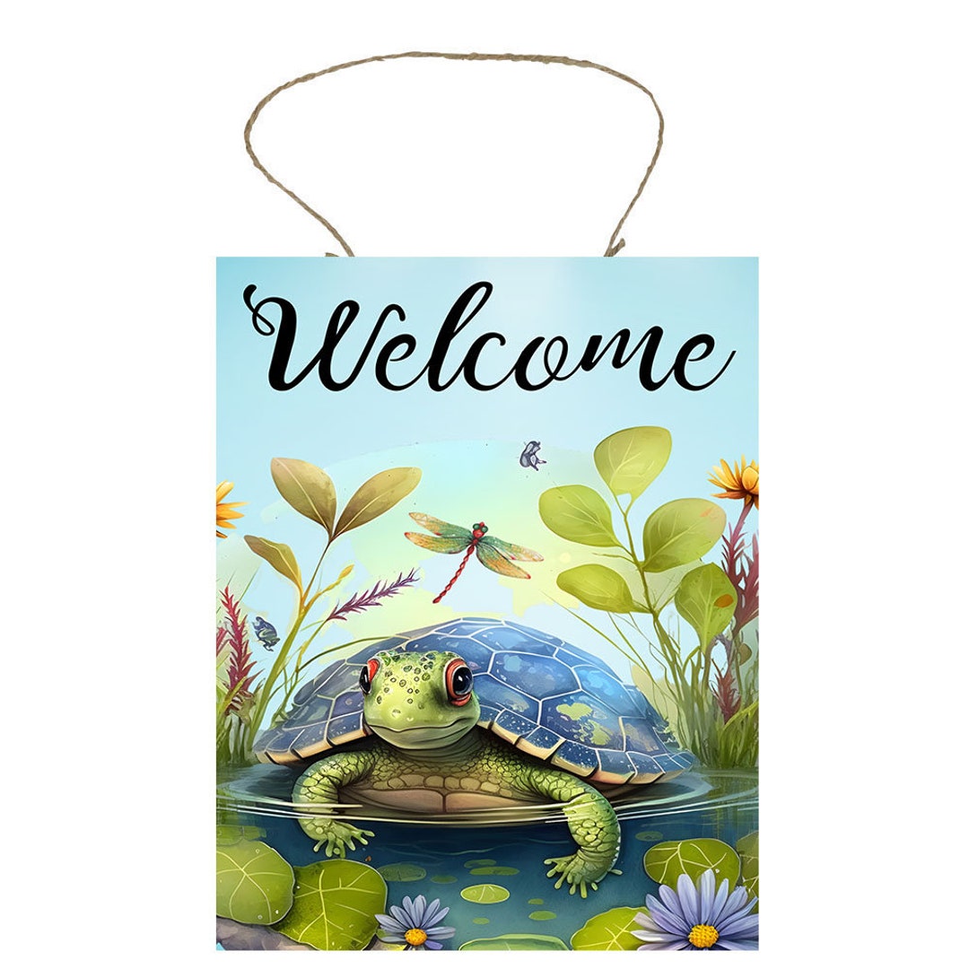 Welcome Turtle Farmhouse Decor Printed Handmade Wood Sign Door Hanger ...