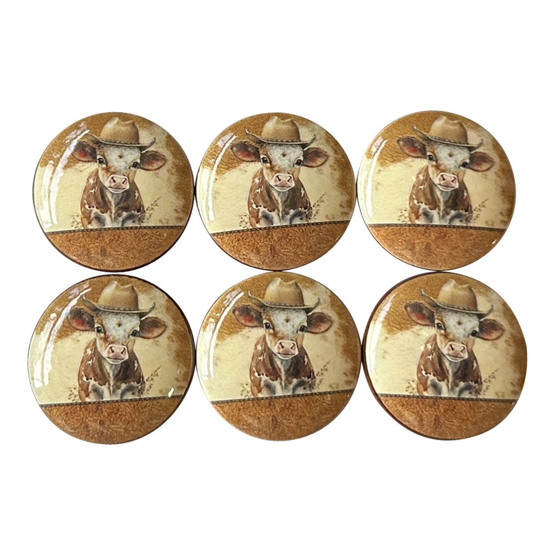 Set of 6 Cowboy Calf Cow Wood Cabinet Knobs, Kitchen Cabinet Knobs ...