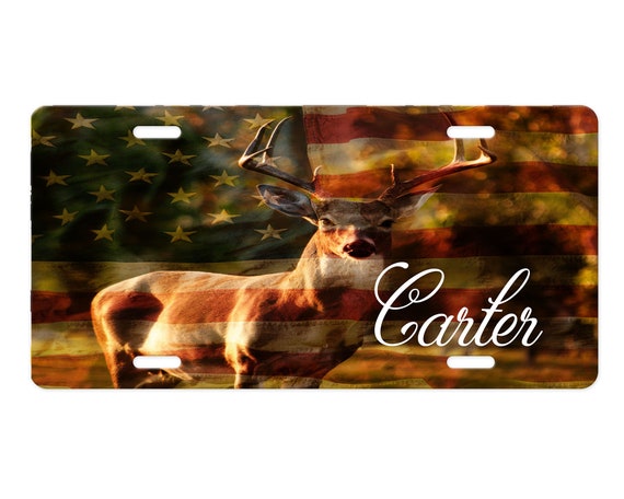 Personalized Deer American Flag Aluminum Front License Plate | Etsy
