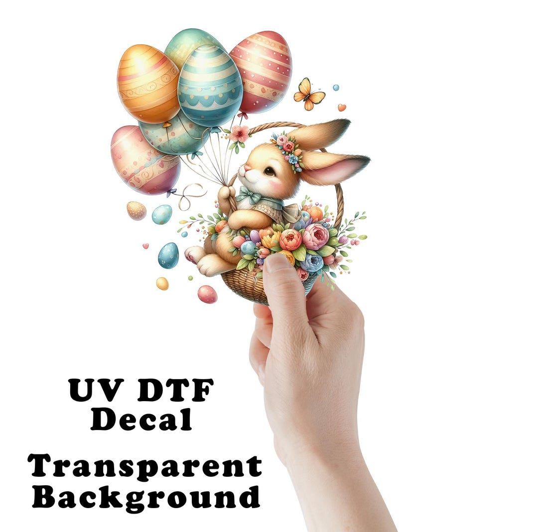 Easter Bunny Floating in Basket UV DTF Transparent Decal / Sticker You Choose Size - Etsy