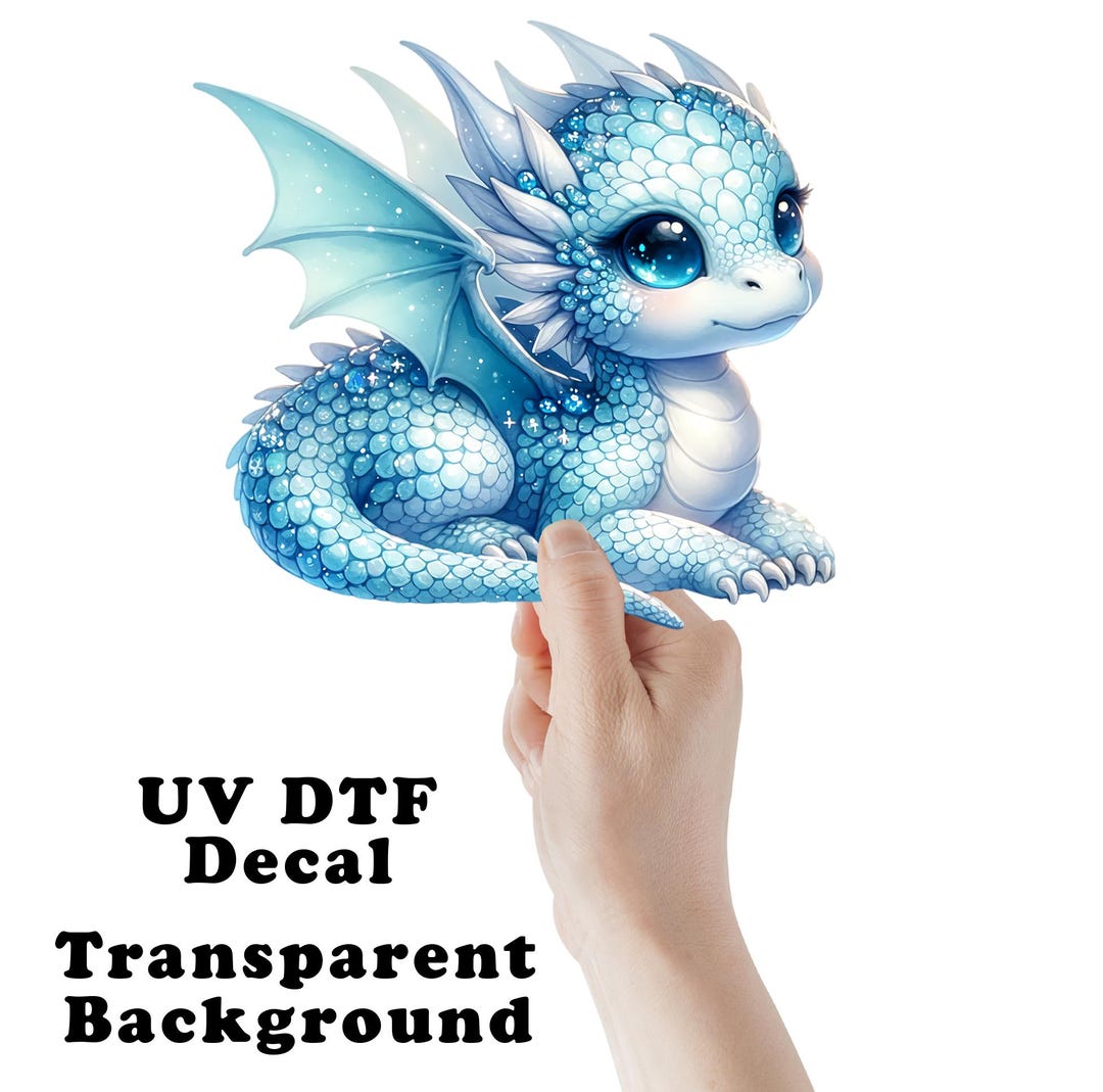 Blue Sparkle Dragon UV DTF Transparent Decal / Sticker You Choose Size ...